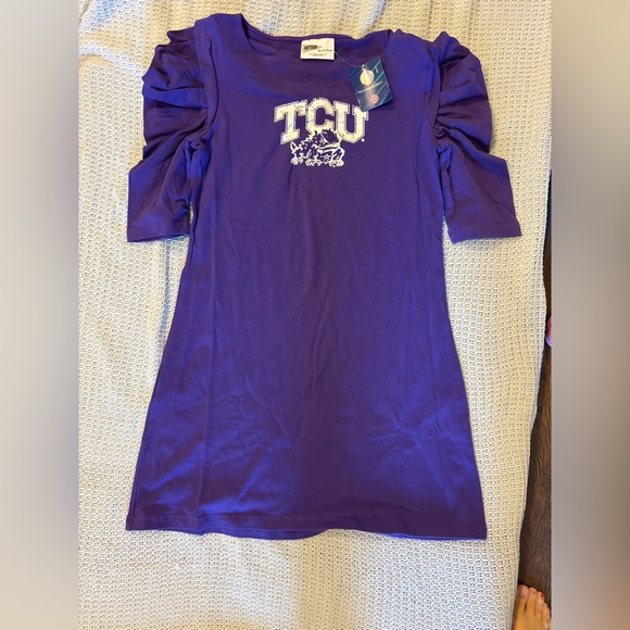 Dresses | Purple Tcu Dress With Ruffled Sleeves | Poshmark